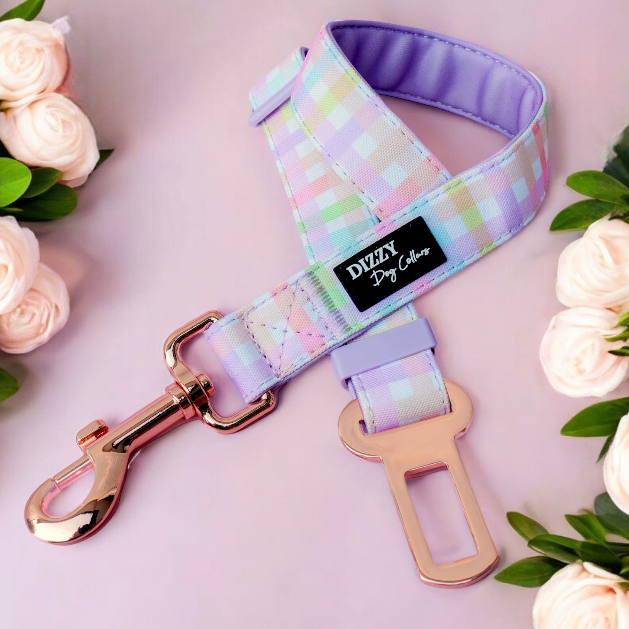 Dog Car Seatbelt | Dog Car Restraint Tether | Sherbet Gingham – Dizzy ...