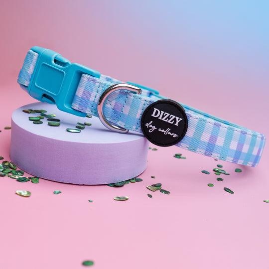 Breezy Blue Gingham Dog Collars & Accessories - Dizzy Dog Collars ...