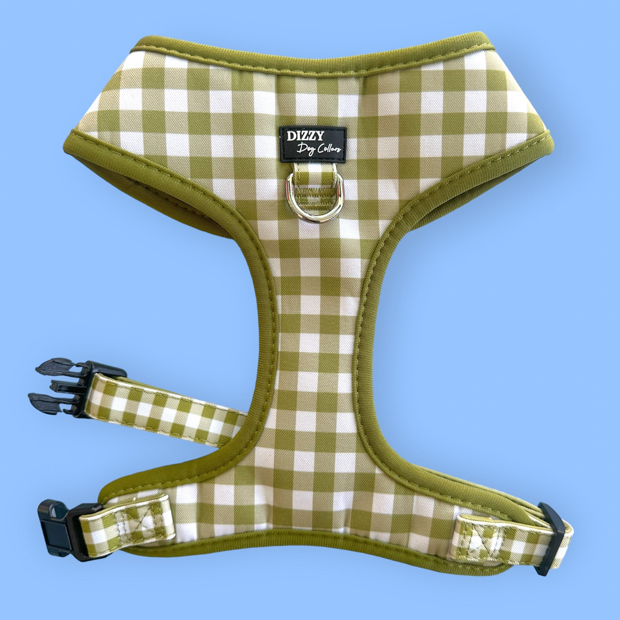 DOG HARNESS | Olive Gingham | Neck Adjustable Dog Harness – Dizzy Dog ...