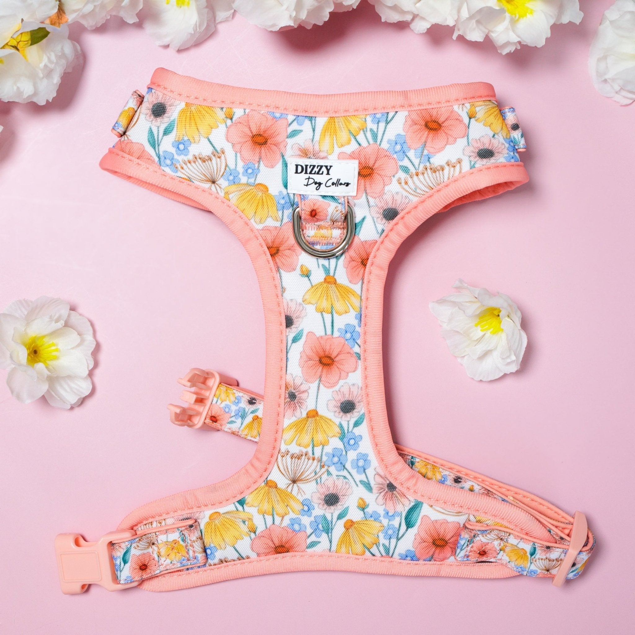 DOG HARNESS | Peachy Posies | Neck Adjustable Dog Harness – Dizzy Dog ...