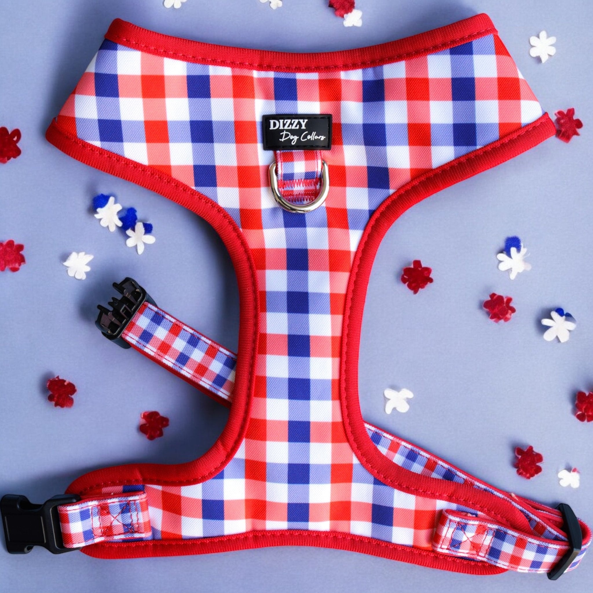 DOG HARNESS | Red & Blue Gingham | Neck Adjustable Dog Harness – Dizzy ...