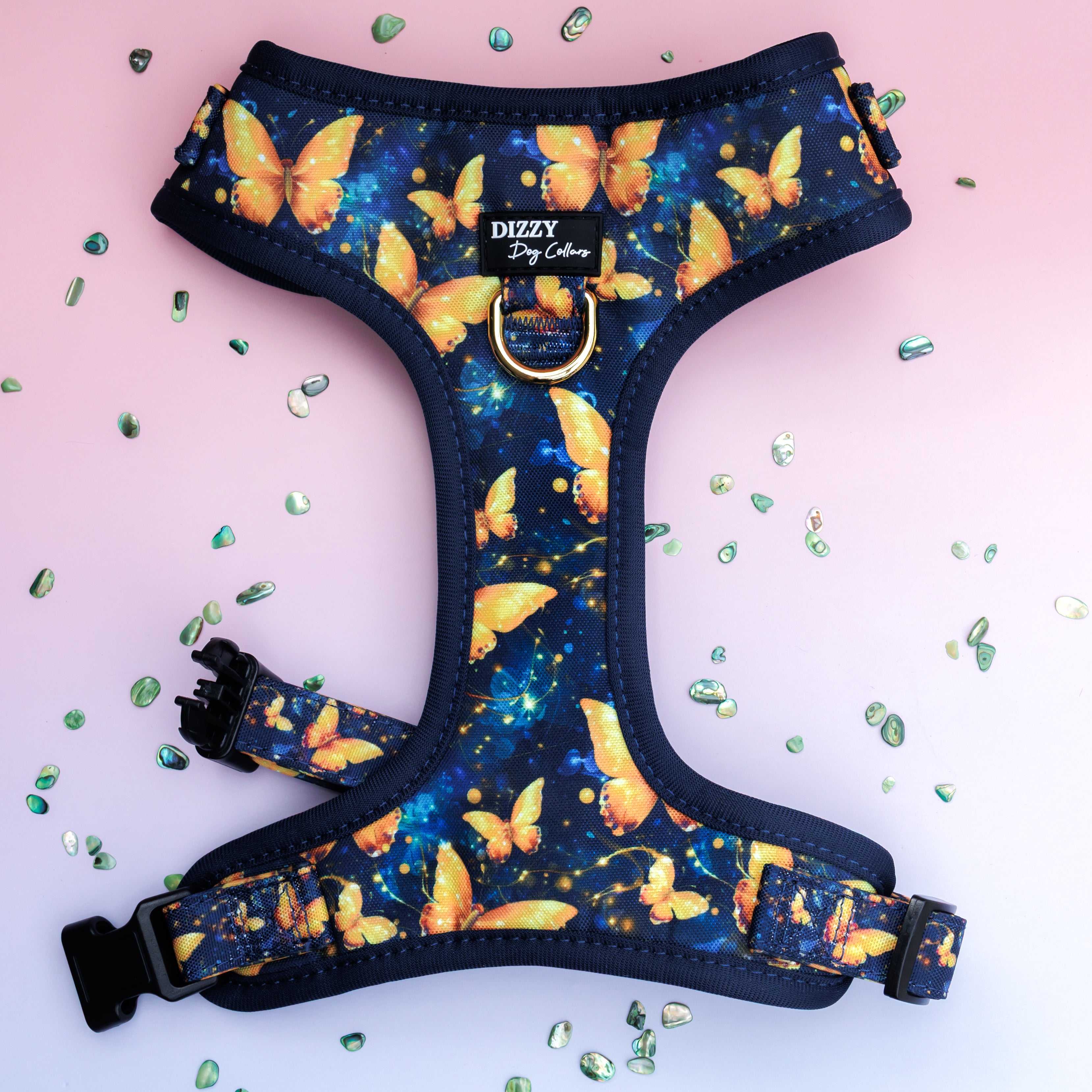 DOG HARNESS | Golden Glow: Butterflies | Neck Adjustable Dog Harness ...
